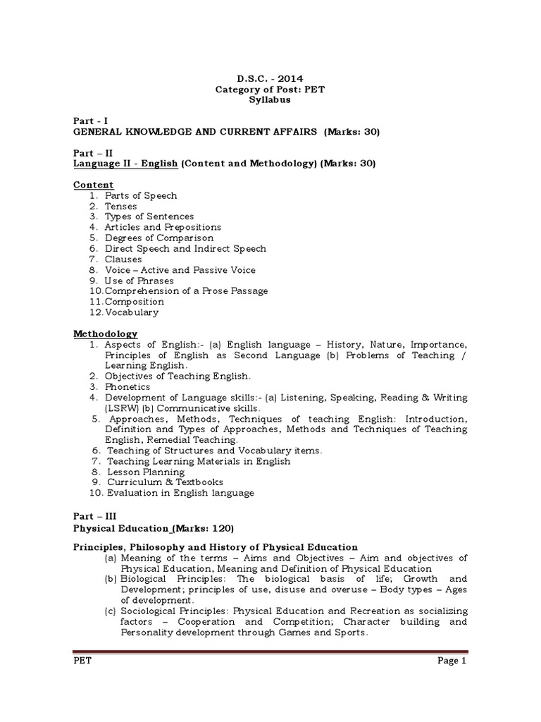Pet..syllabus For DSC-2014 | PDF | English Language | Yoga