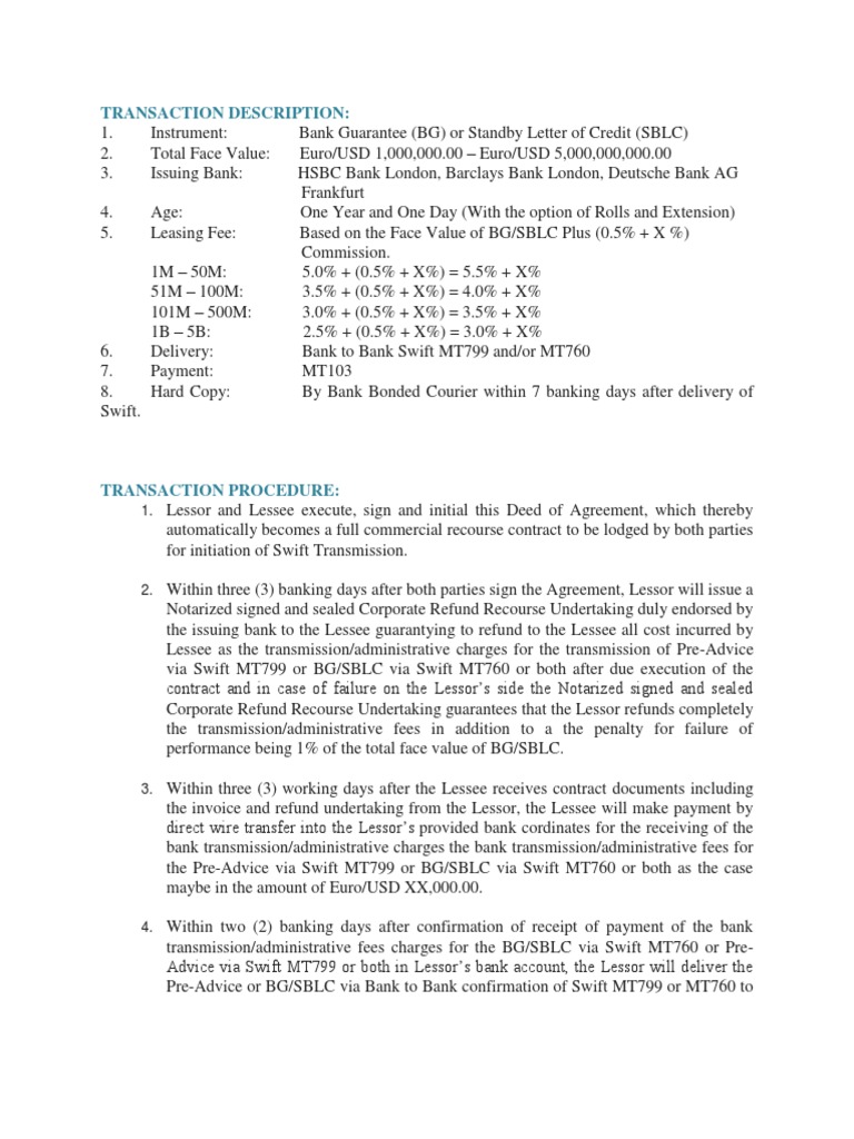 Transaction Procedure and Terms. | PDF | Wire Transfer | Lease
