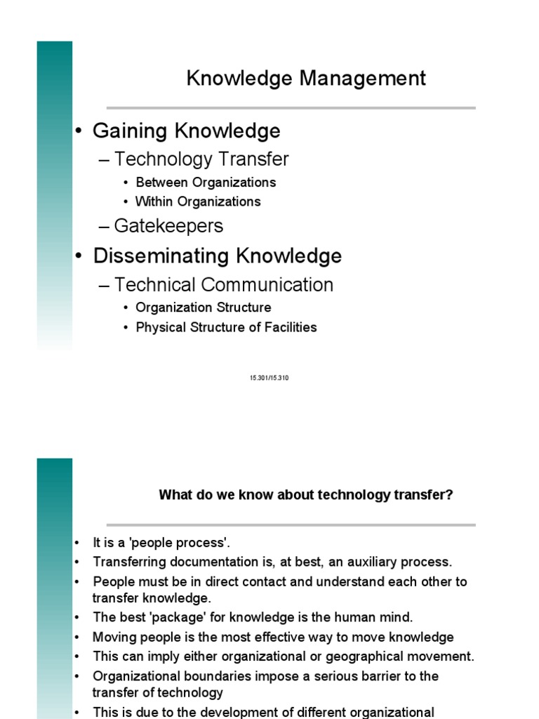 Knowledge Management - Gaining Knowledge: - Technology Transfer | PDF