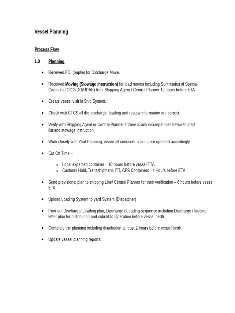 SOP Vessel Planning | PDF | Water Transport | Shipping