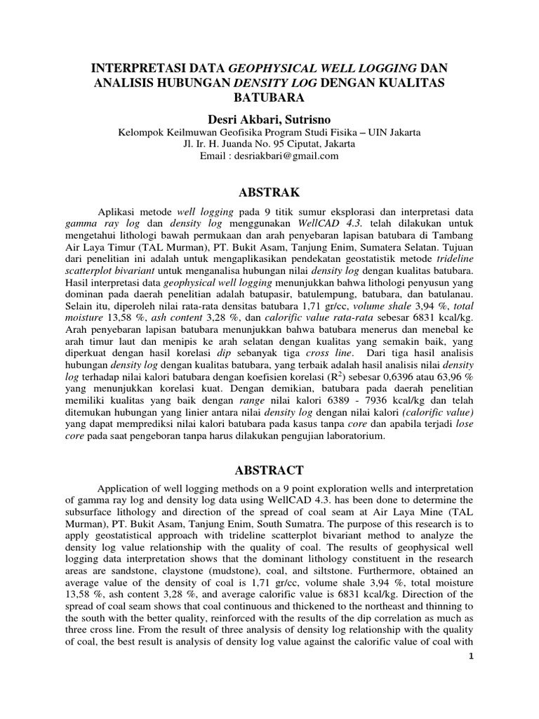 Interpretasi Data Geophysical Well Logging Dan Analisis Hubungan ...