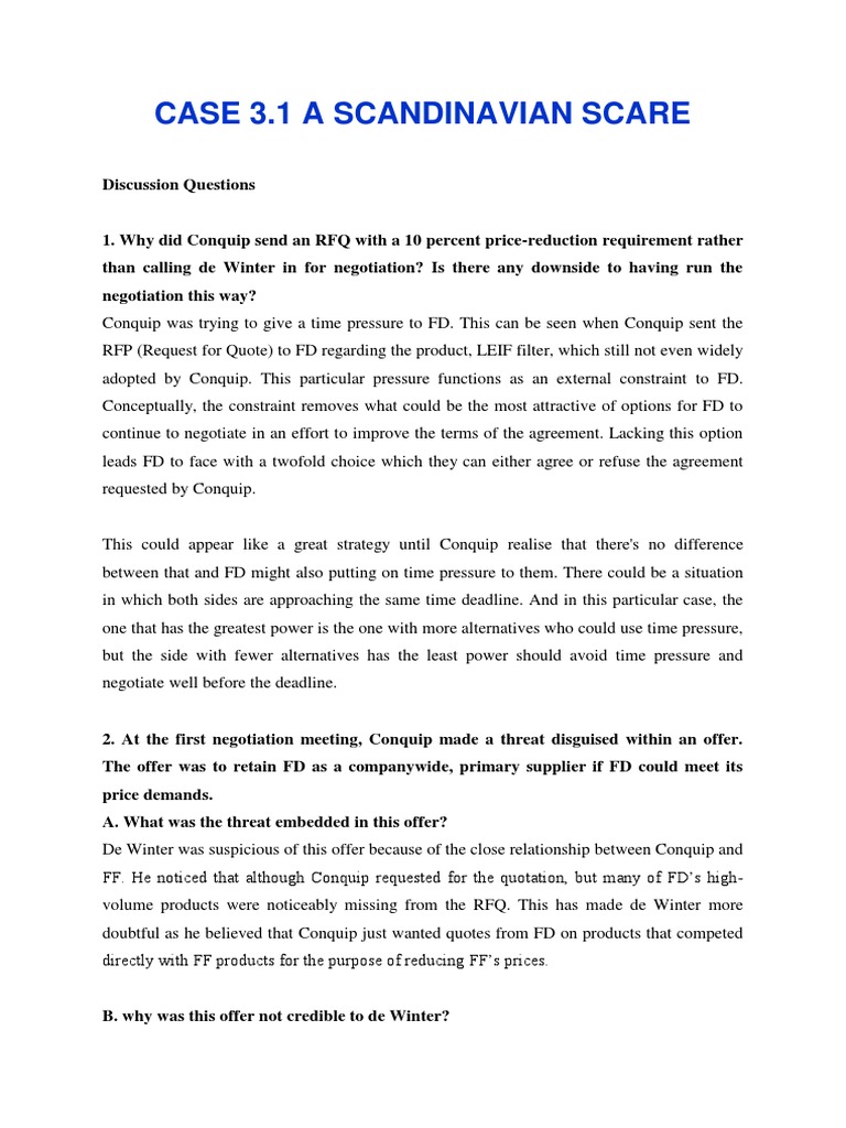 Case 3.1 A Scandinavian Scare | PDF | Bargaining | Negotiation