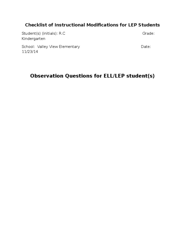 Instructional Strategies for LEP Students | PDF