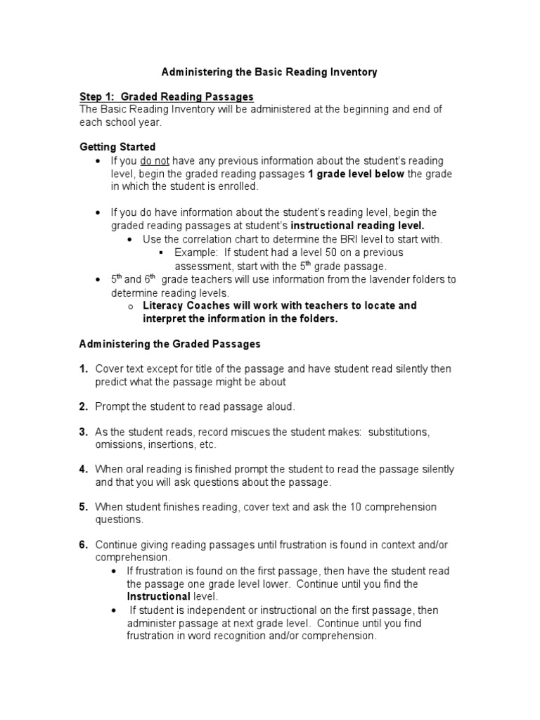 BRI Instructions | PDF | Reading Comprehension | Cognitive Science