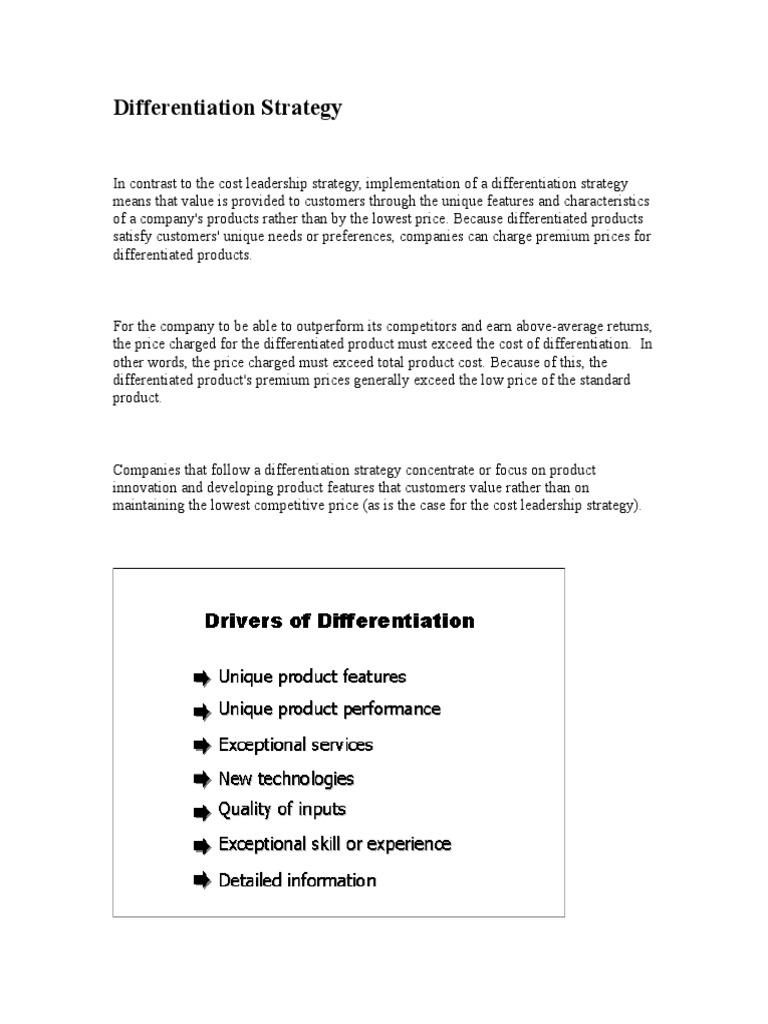 Differentiation Strategy | PDF | Competitive Advantage | Strategic ...