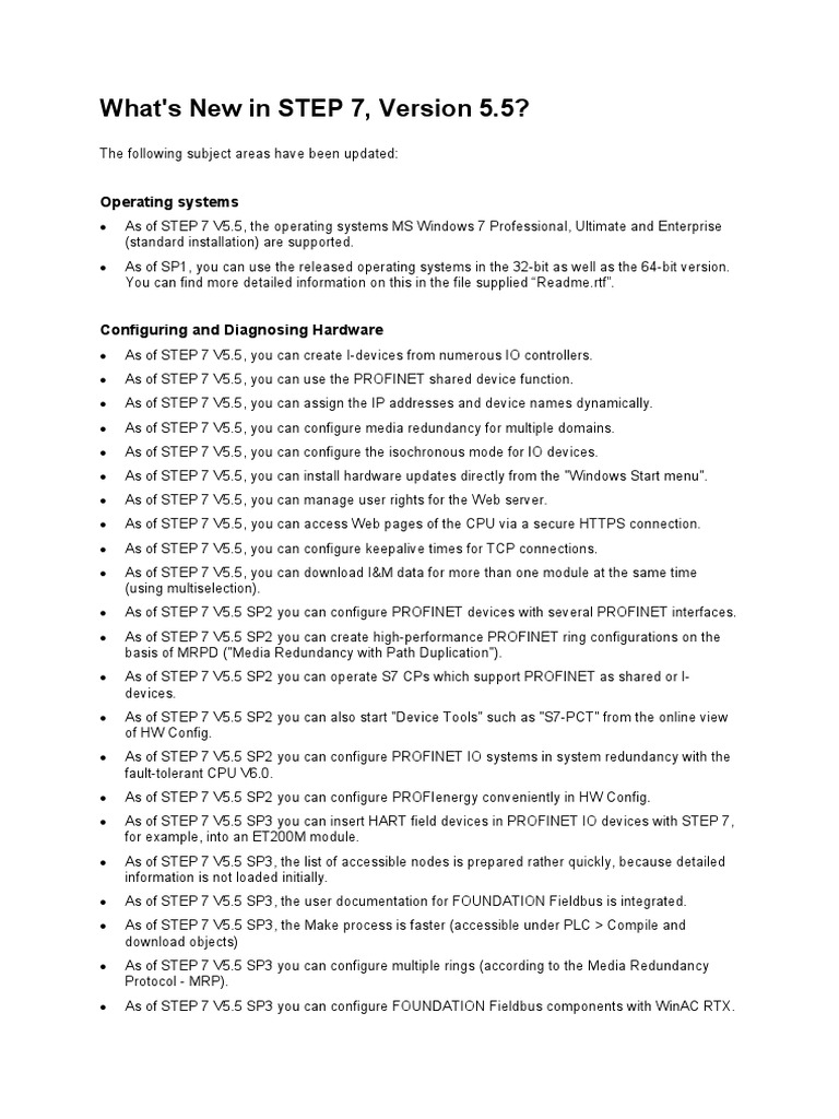 Step7 v55 Sp3 Whatsnew | PDF | Operating System | Microsoft Windows