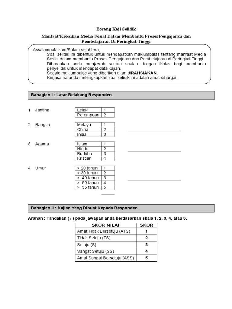 Borang Kaji Selidik Media Sosial | PDF