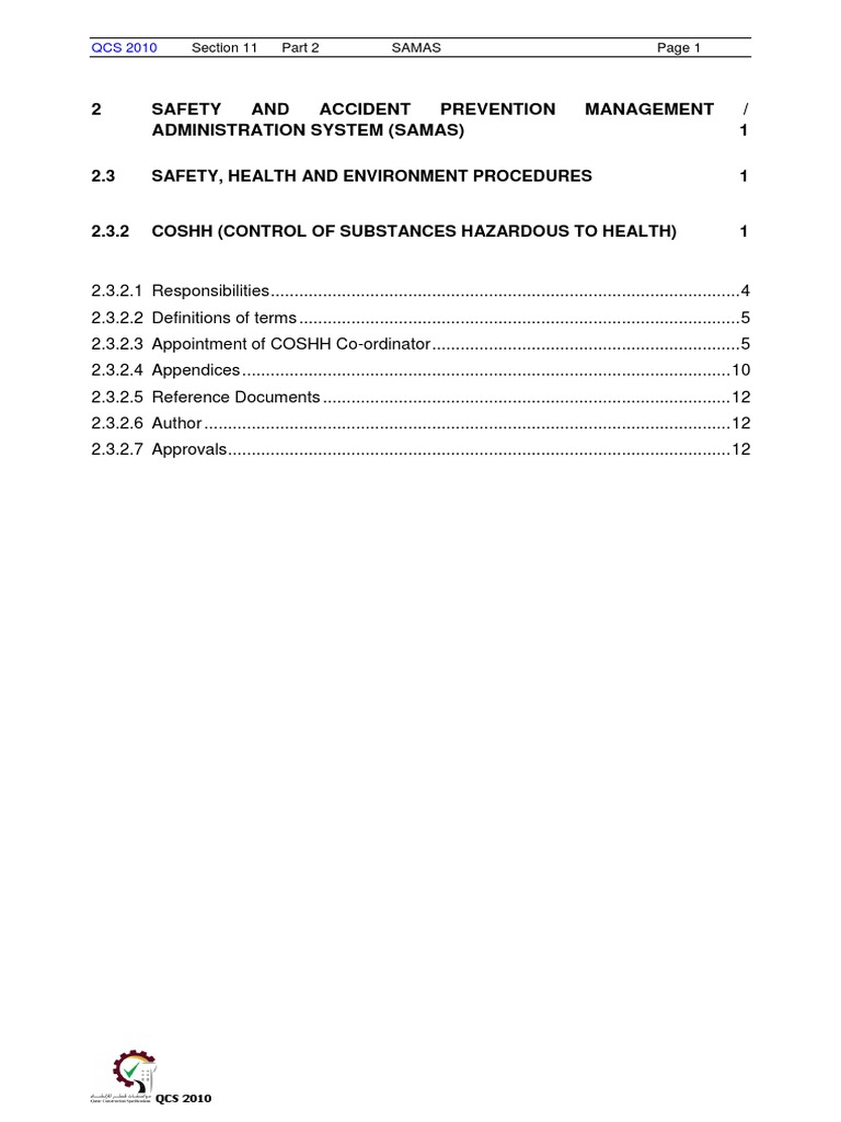 Qcs 2010 Section 11 Part 2.3.02 SHE Procedures - COSHH (CONTROL OF SU ...