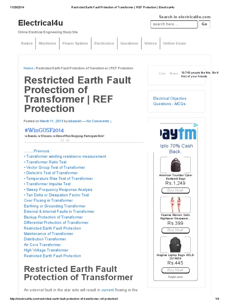 Restricted Earth Fault Protection of Transformer - REF Protection | PDF ...