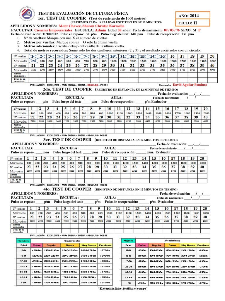 Test de Cooper de 12 Minutos PDF | PDF | Ejercicio físico | Calidad de vida