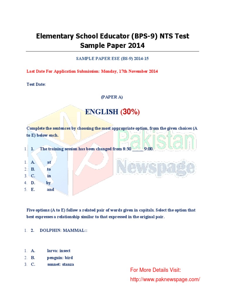 Elementary School Educator Sample Paper-1 | PDF