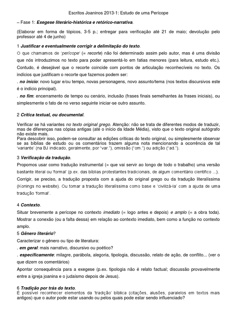 Escritos Joaninos 2013: Estudo de Perícope | PDF | Jesus | Narração