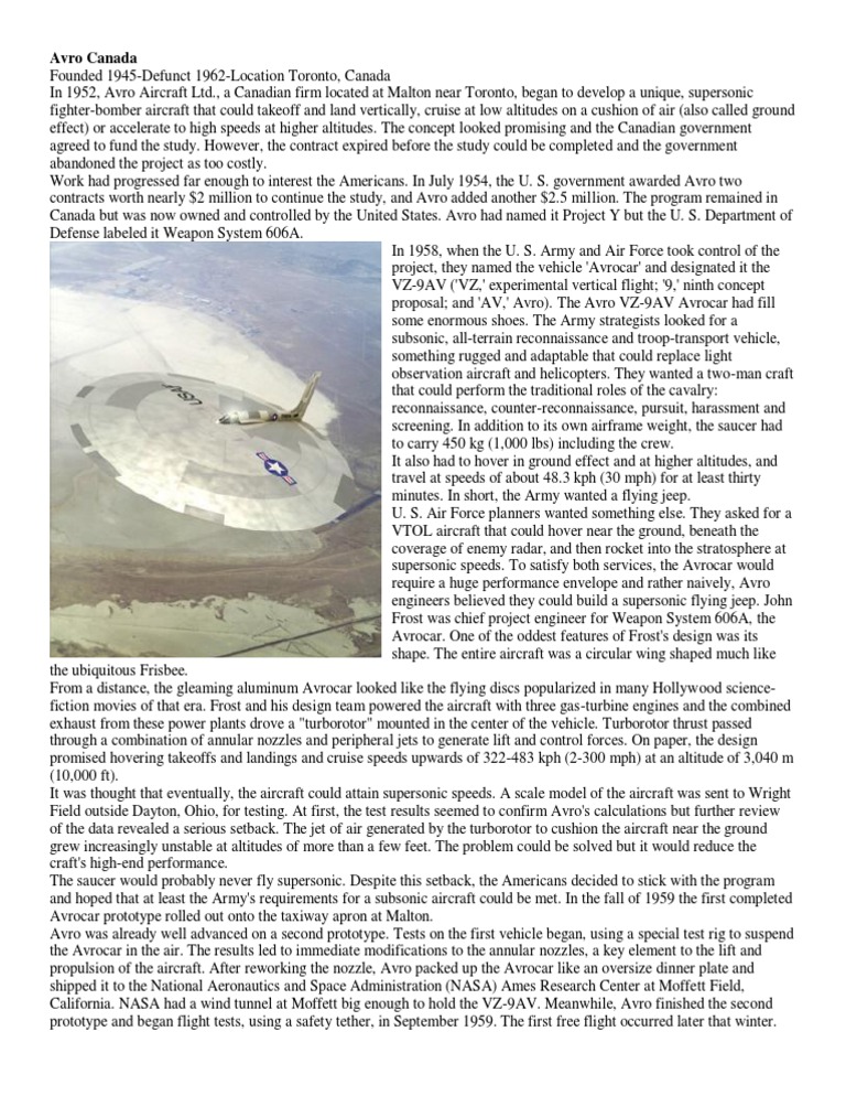 Avrocar: The Flying Jeep Project | PDF | Aerospace | Aerospace Engineering