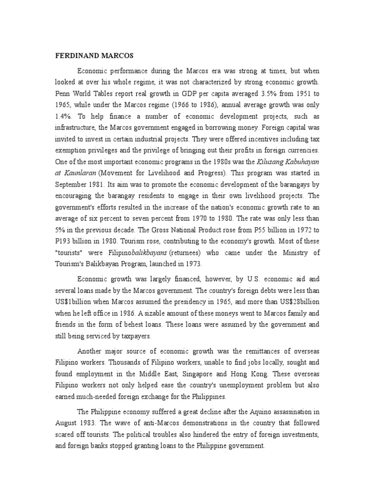 Economic Policies of Marcos and Aquino | PDF | Corazon Aquino | Philippines