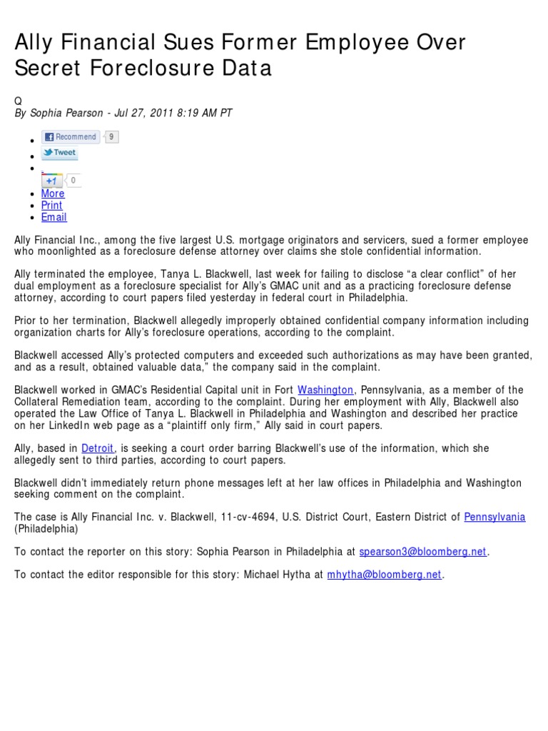 Ally Fin. v. Blackwell | PDF | Trade Secret | Complaint