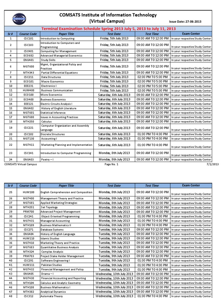 Ciit VC Date Sheet (Final) | PDF | Teaching Mathematics | Analysis