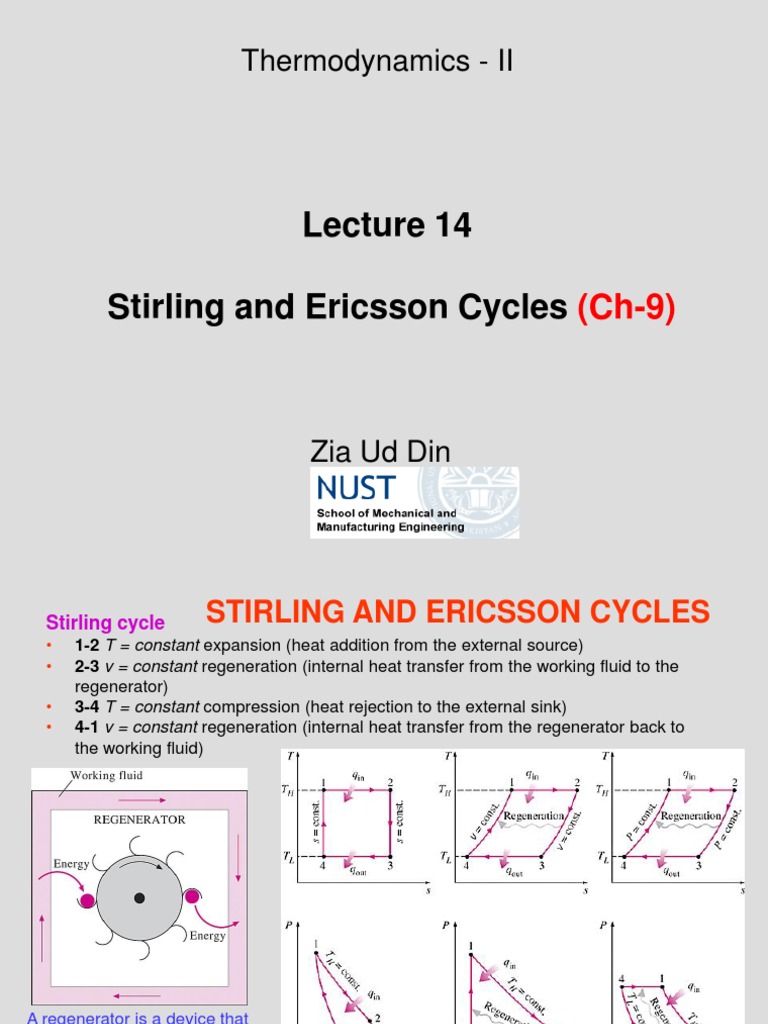 Stirling and Ericsson Cycles Overview | PDF