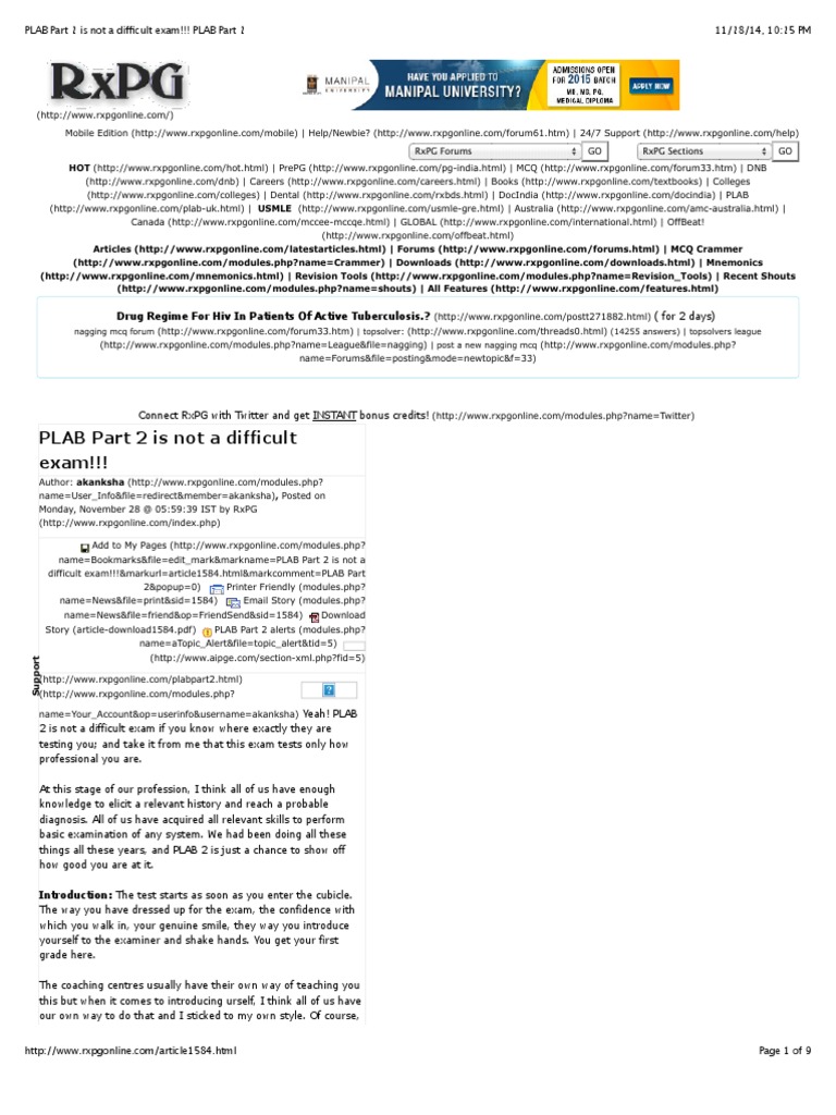 PLAB Part 2 Is Not A Difficult Exam!!! PLAB Part 2 | PDF | Test ...