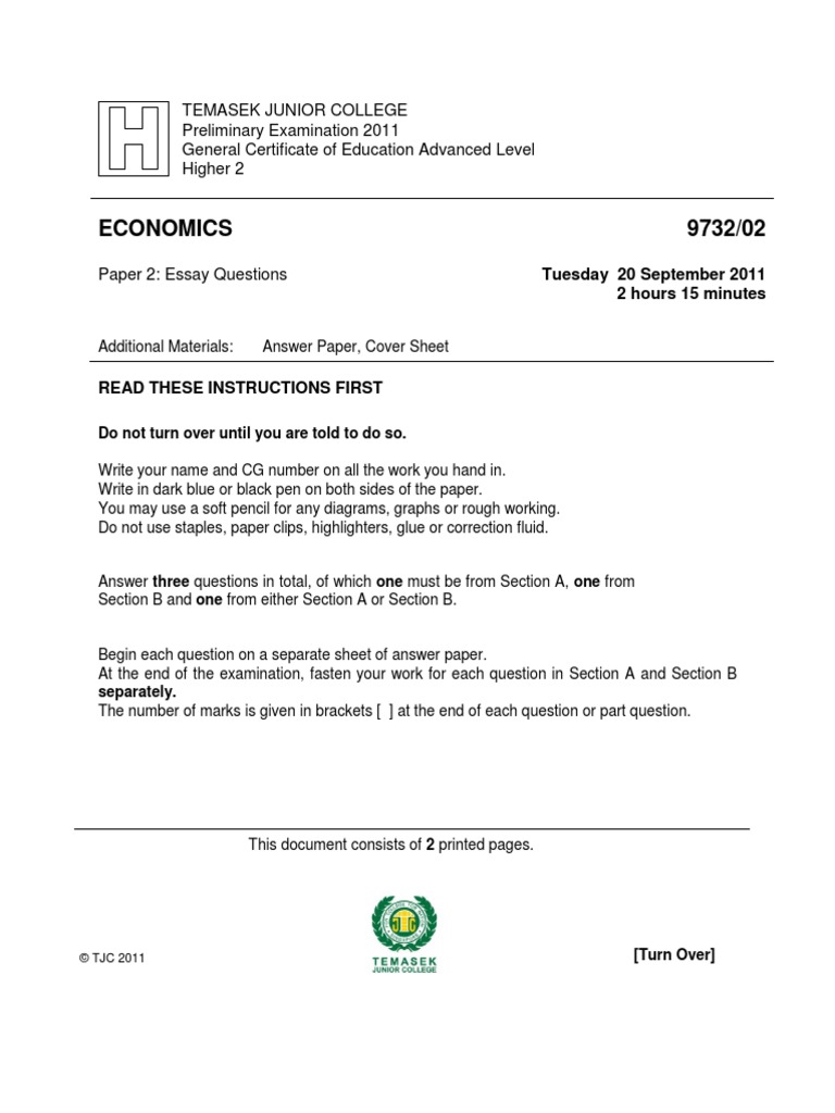 2011 TJC Prelim H2 Econs Paper 2 | PDF | Inflation | Economics