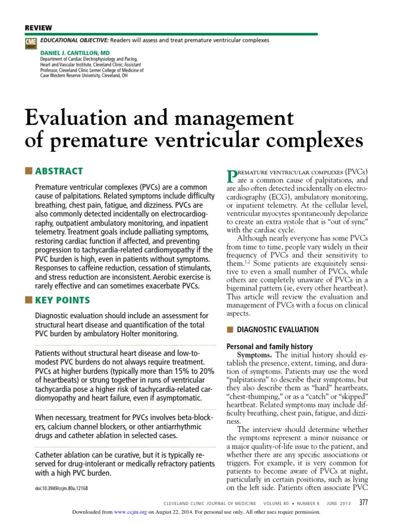 Evaluation and Management of Premature Ventricular Complexes | PDF ...