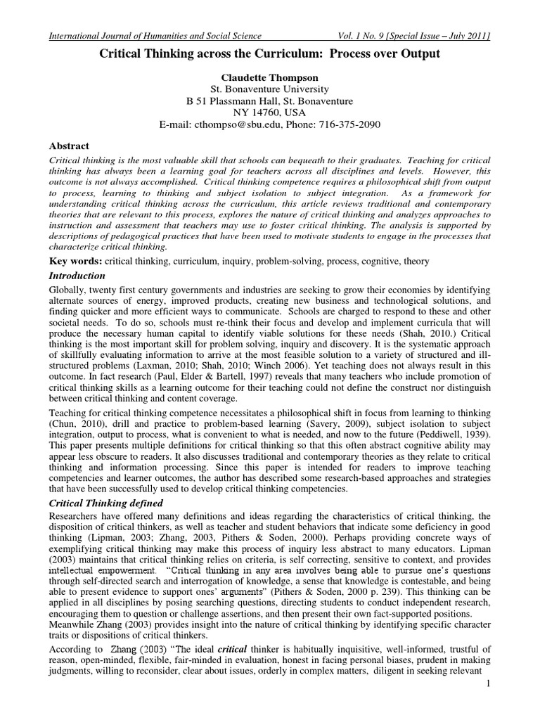 Critical Thinking Across The Curriculum: Process Over Output | PDF ...