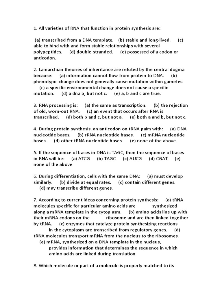 Genetics Questions - MCQ | Download Free PDF | Translation (Biology ...
