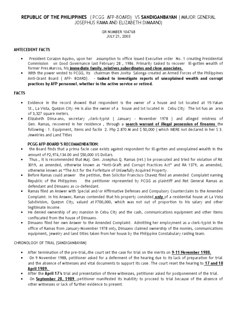 Republic of The Philippines (PCGG Afp-Board) Vs Sandiganbayan (Major ...