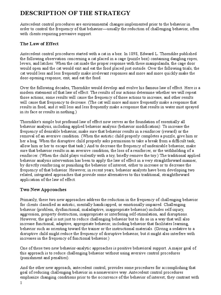 Antecedent Control Procedures | PDF | Reinforcement | Behavior