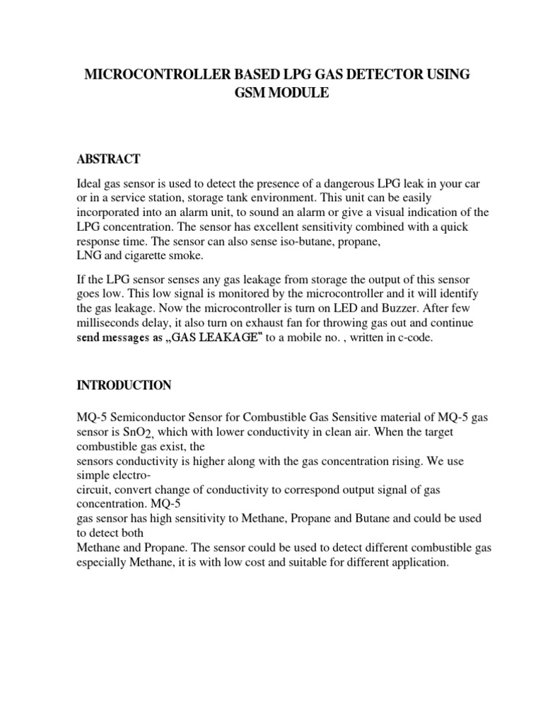 Microcontroller Based Lpg Gas Detector Using Gsm Module Pdf Flash Memory Random Access Memory