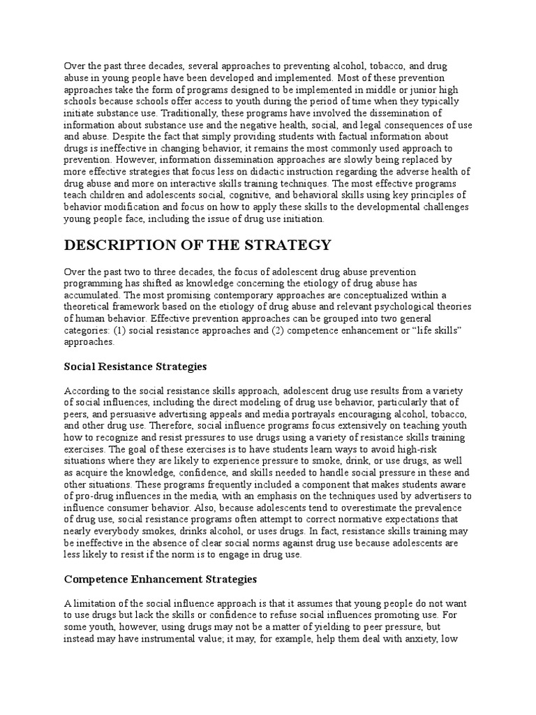 Drug Abuse Prevention Strategy | PDF | Substance Abuse | Adolescence