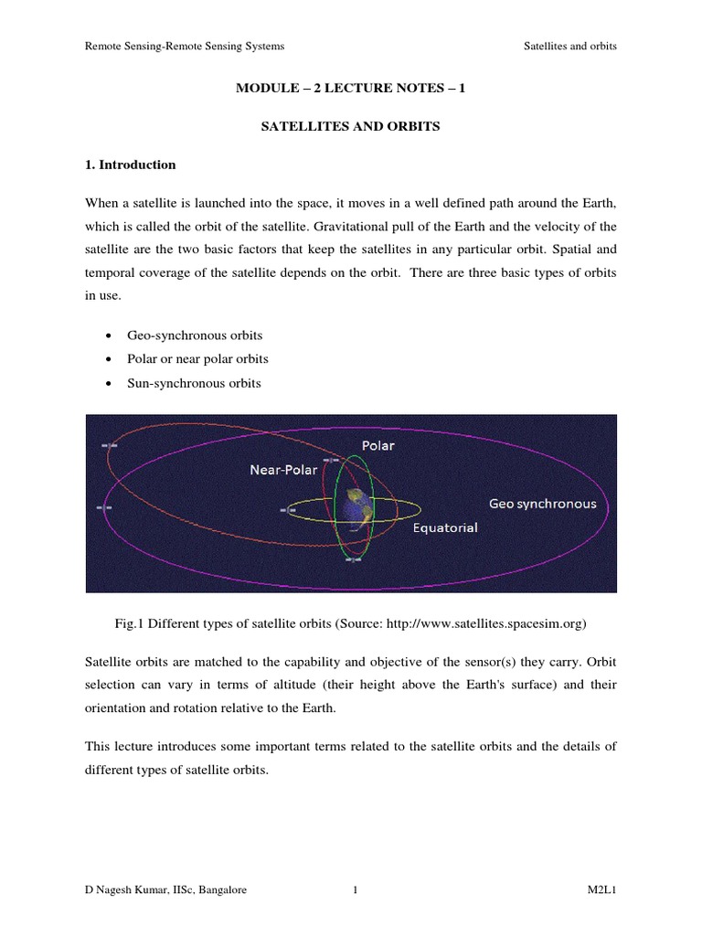 Module 2 Lecture Notes 1 Remote Sensing Remote Sensing Systems Satellites And Orbits Pdf