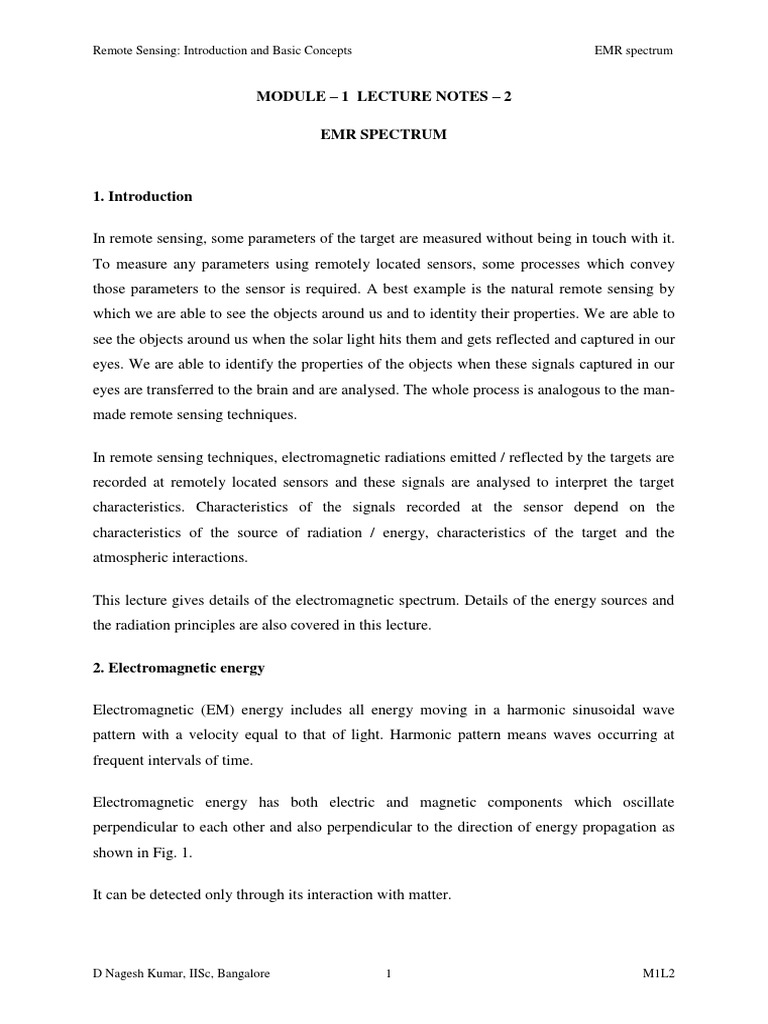 Module - 1 Lecture Notes - 2: Remote Sensing: Introduction and Basic ...