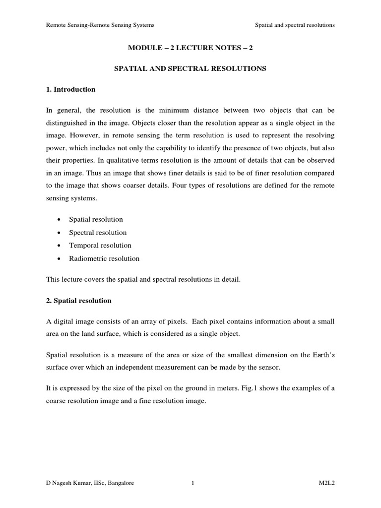Module 2 Lecture Notes 2 Remote Sensing Remote Sensing Systems Spatial And Spectral