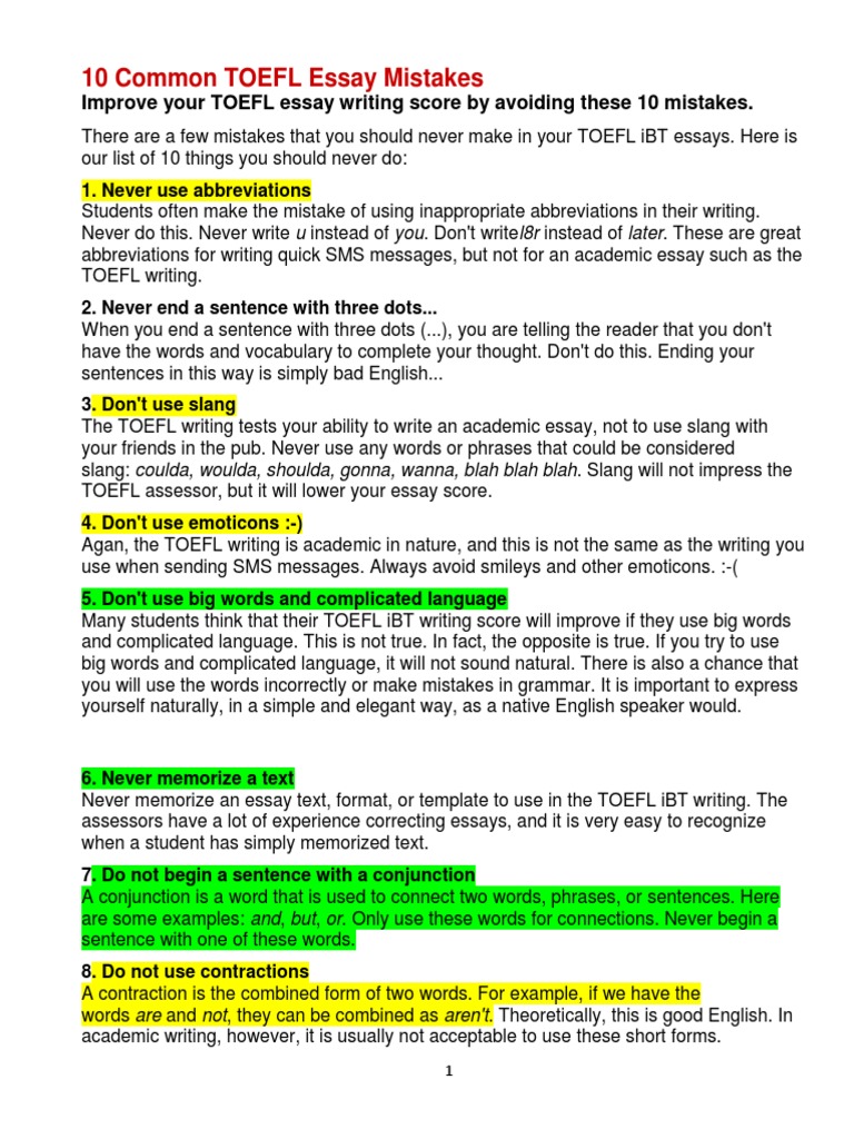 10 Common TOEFL Essay Mistakes. | PDF | Argument | Causality