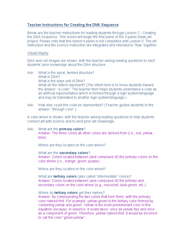 DNA Sequence Art Project Guide | PDF | Color | Dna