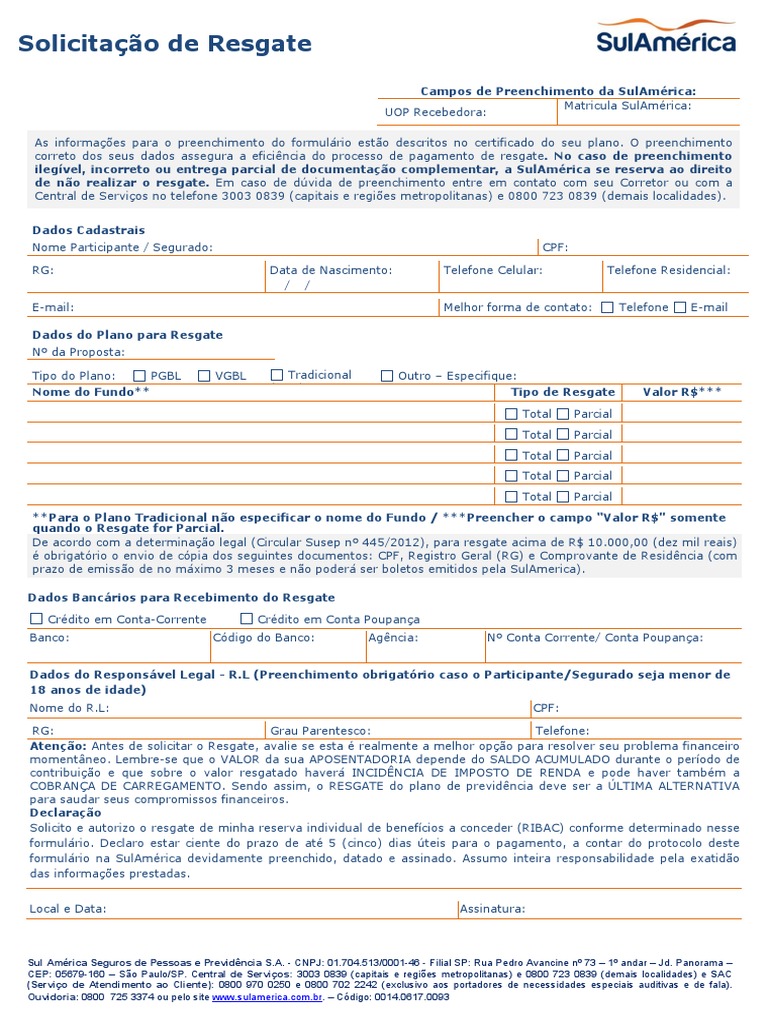 Novo Formulário de Resgate | PDF | Conta de transação | Impostos
