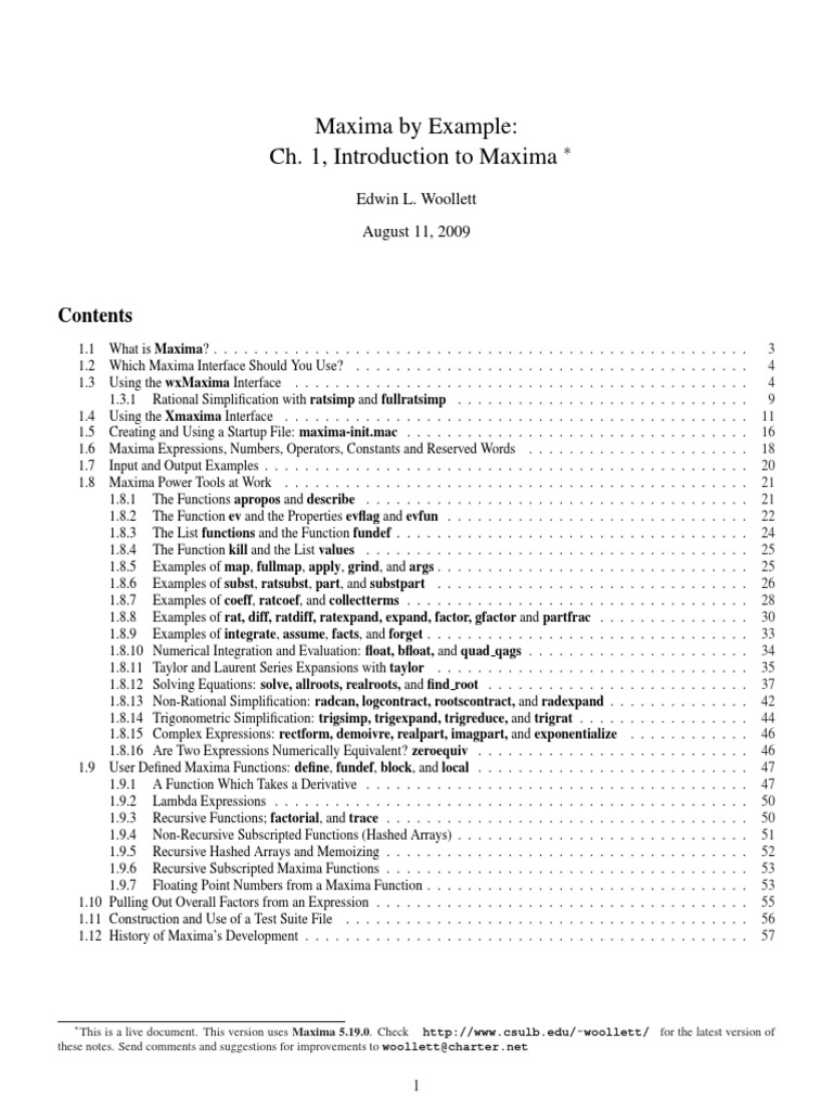 Maxima by Example Woollett Complete | Download Free PDF | Fourier Transform | Equations