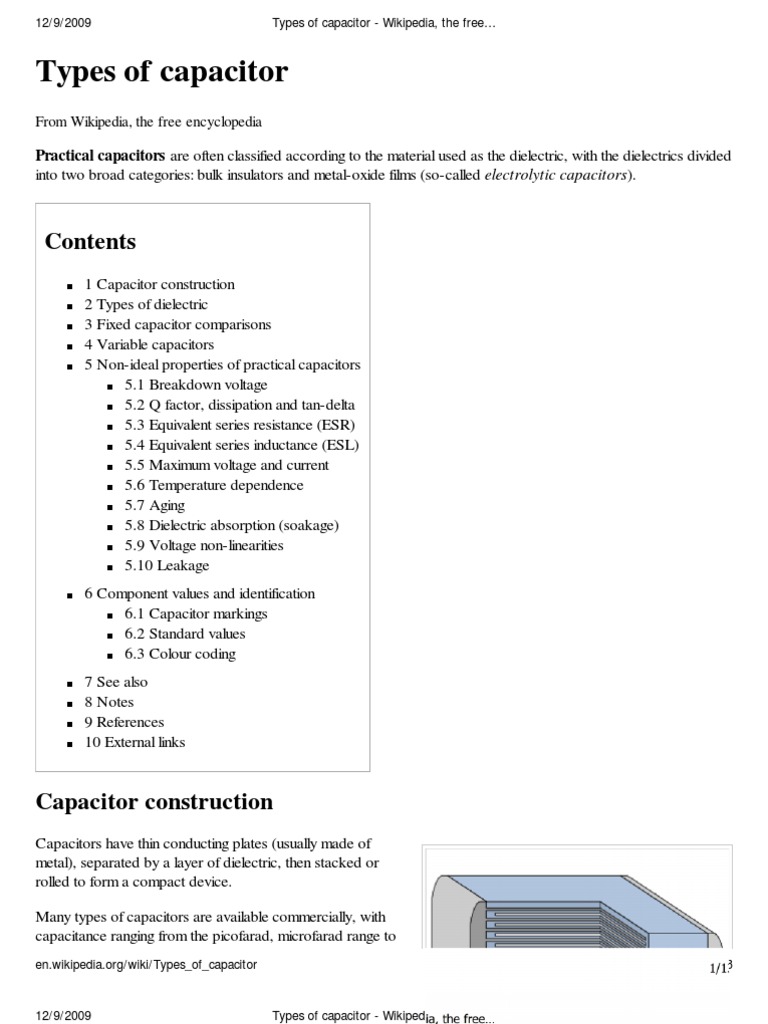 Types of Capacitor - Wikipedia, The Free Encyclopedia | PDF | Capacitor ...