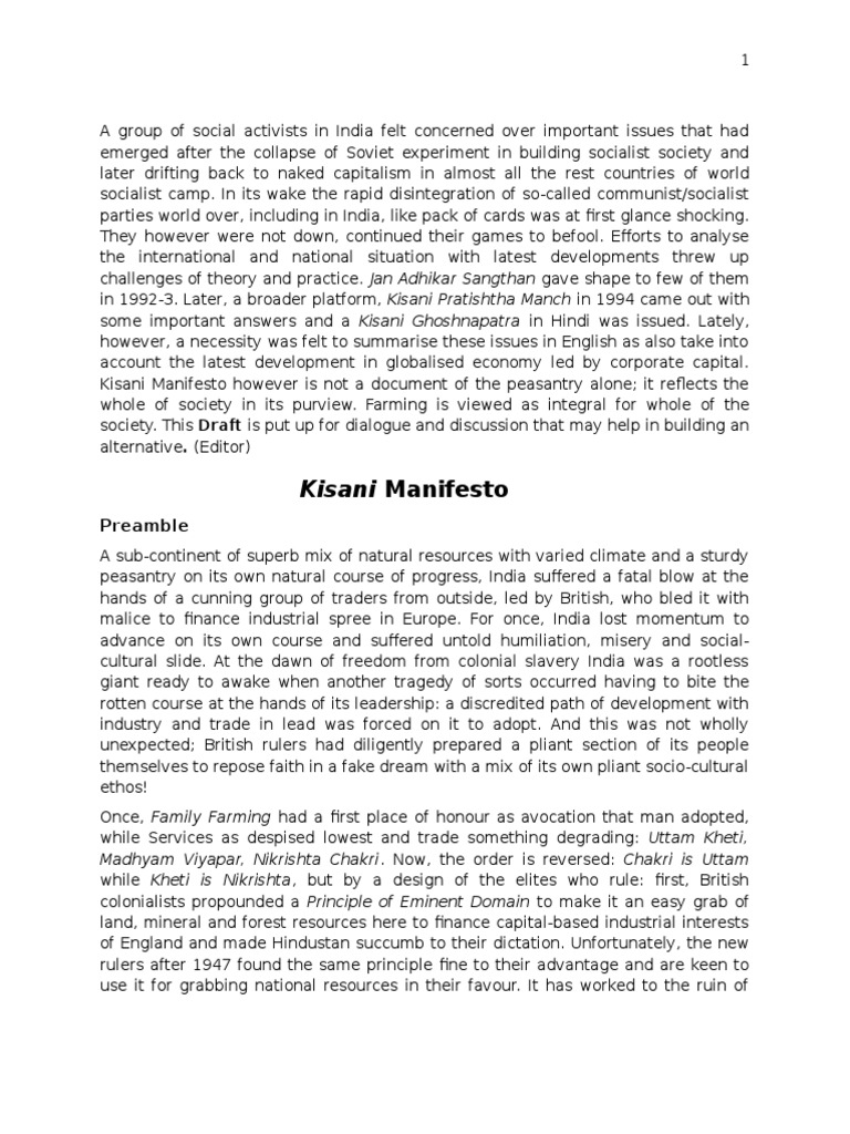 Kisani Manifesto | PDF | Capitalism | Socialism