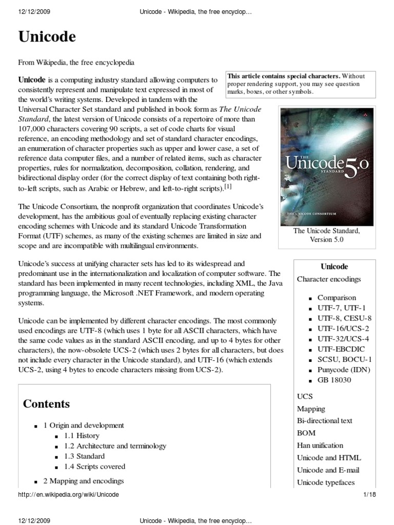 Unicode - Wikipedia, The Free Encyclopedia | PDF | Character Encoding ...