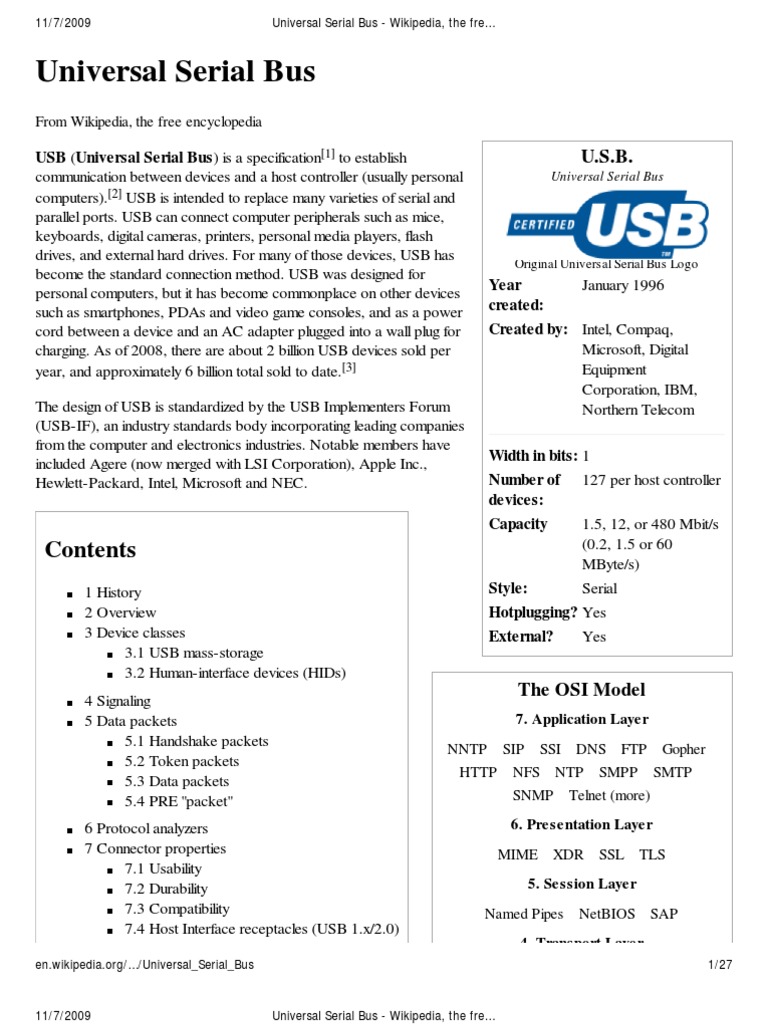 Universal Serial Bus - Wikipedia, The Free Encyclopedia | PDF | Usb ...