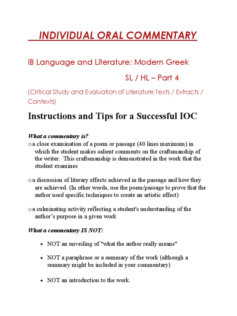 Tips for IB Individual Oral Commentary | PDF | Poetry