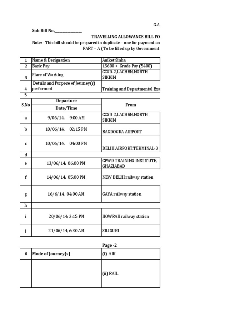 TA Bill in Excel | PDF | Train Station | Rail Transport