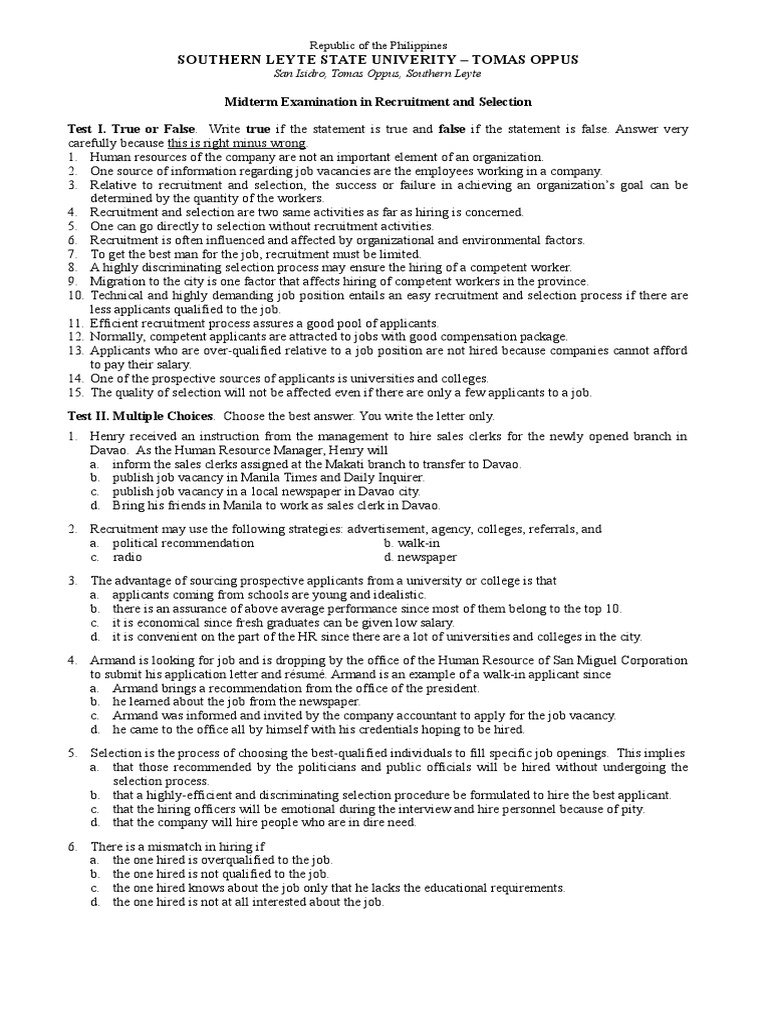 Recruitment and Selection Exam Guide | PDF | Recruitment | Employment