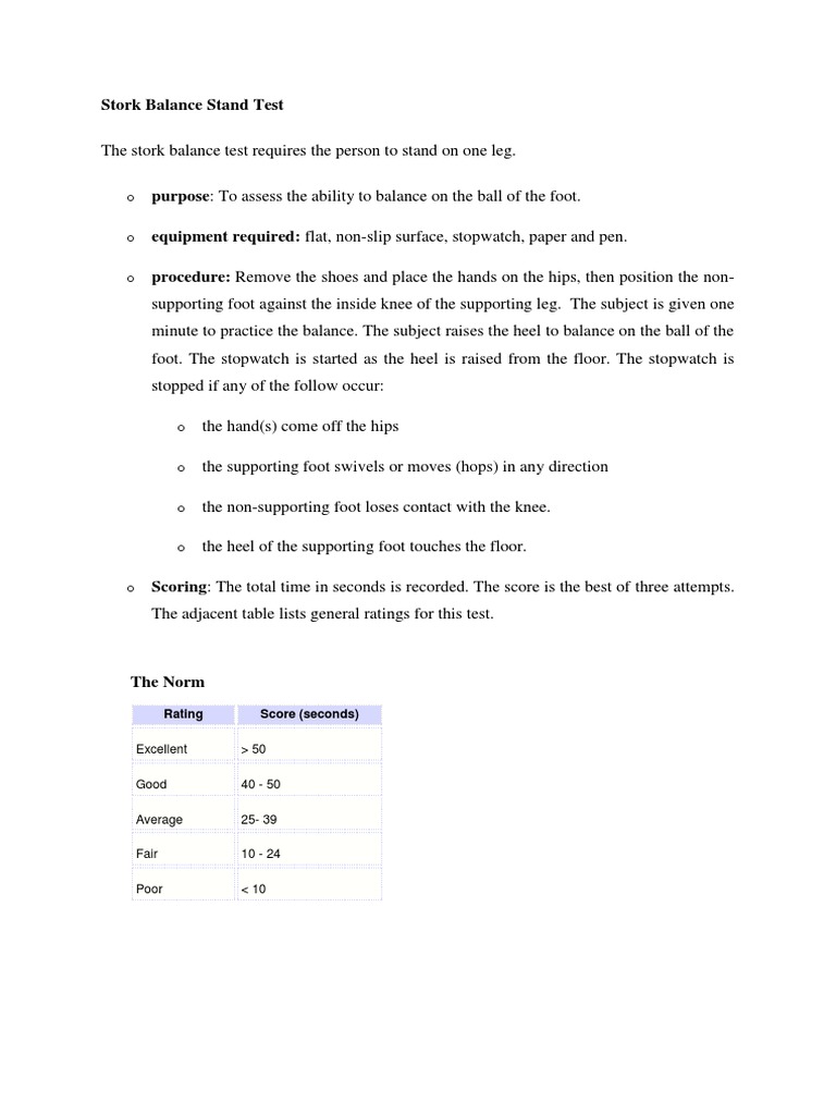 Stork Balance Stand Test | PDF