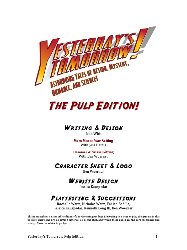 Yesterday's Tomorrow 'Pulp Edition' - Core Rulebook | PDF | Fascism | Mars