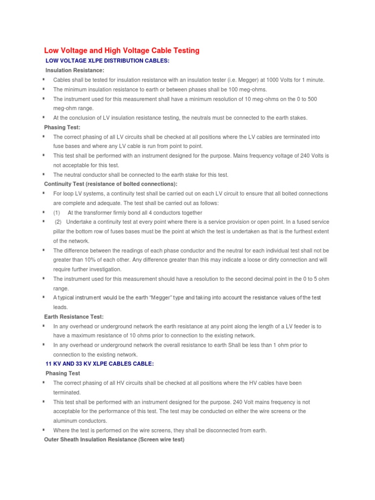Guidelines for Testing Low Voltage, High Voltage, and Extra High ...