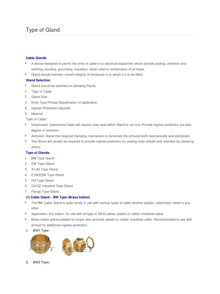 Guide to Cable Gland Types and Installation | PDF | Cable | Wire