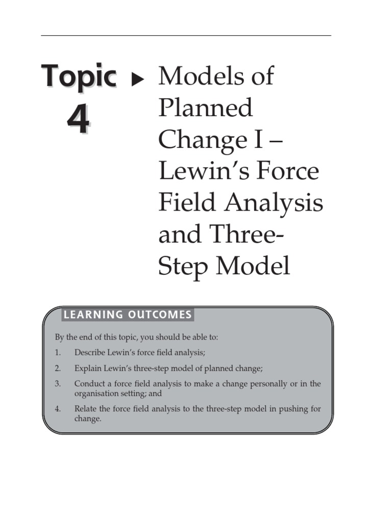 Topic 4 Models of Planned Change I Lewins Force Field Analysis and ...