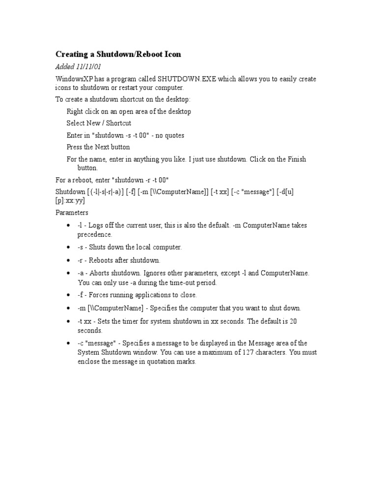 Windows XP Shutdown Shortcut Guide | PDF | Computers